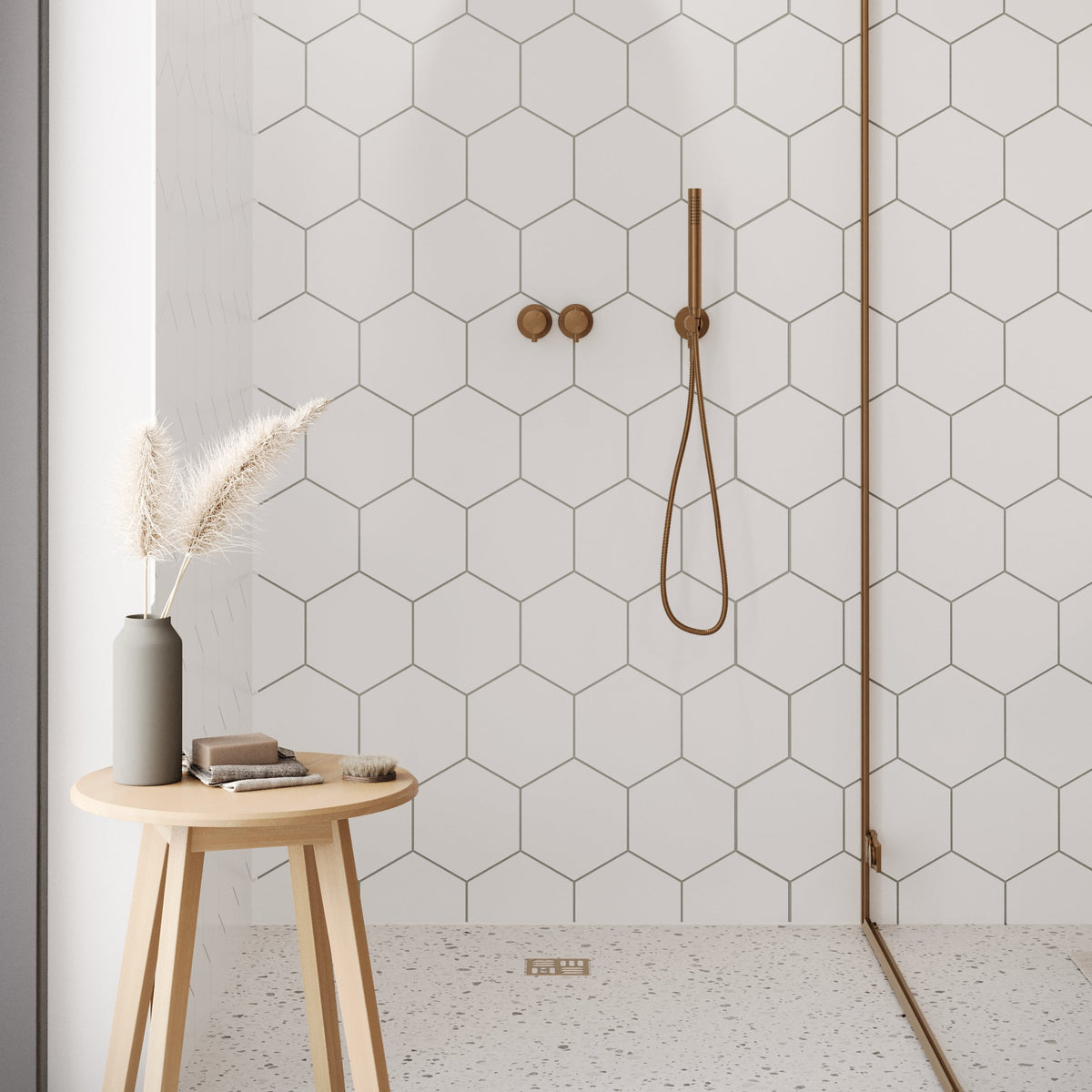 Reco Bathroom Panels - White Hexagon Shower Panels – Puffin Bathrooms