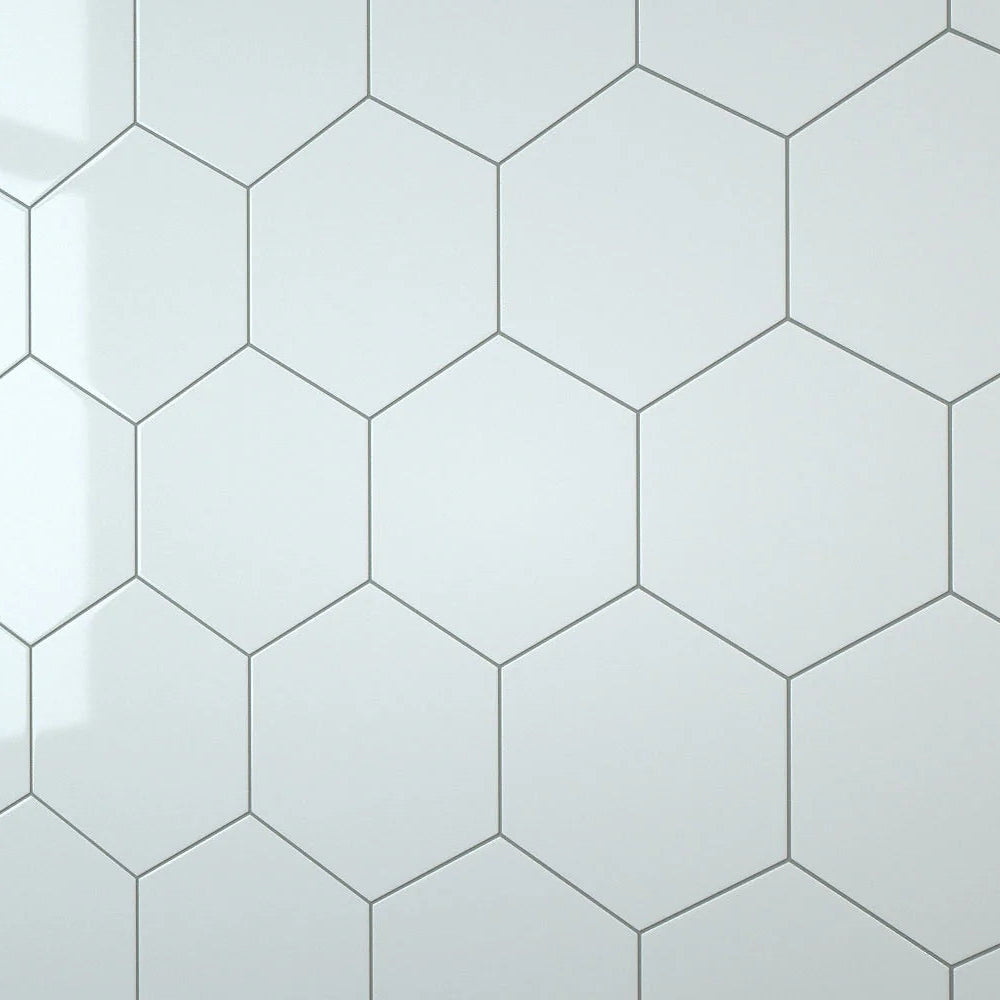 Reco Bathroom Panels - White Hexagon Shower Panels – Puffin Bathrooms