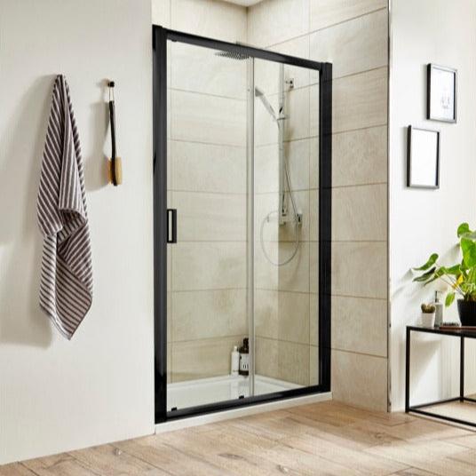 Rene Black Profile Sliding Doors – Puffin Bathrooms